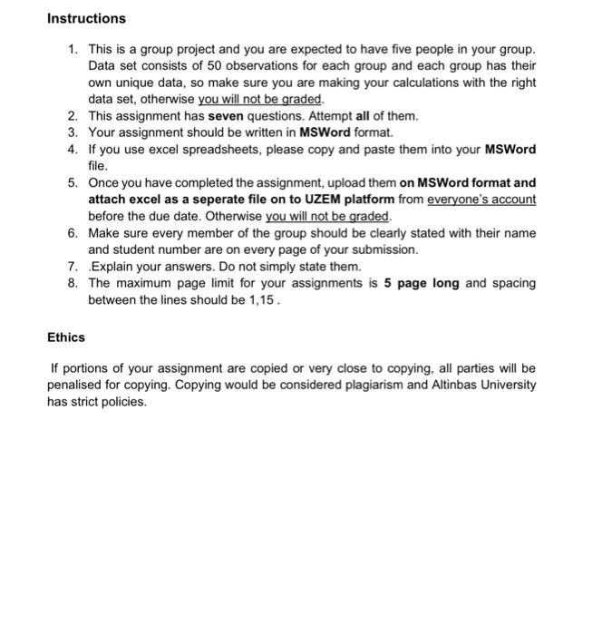 Solved Instructions 1. This is a group project and you are | Chegg.com