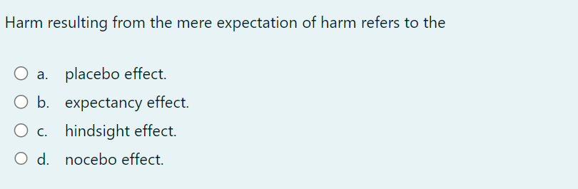 Solved Harm resulting from the mere expectation of harm | Chegg.com