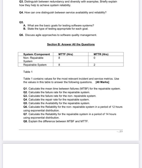 Solved Q3. Distinguish between redundancy and diversity with | Chegg.com