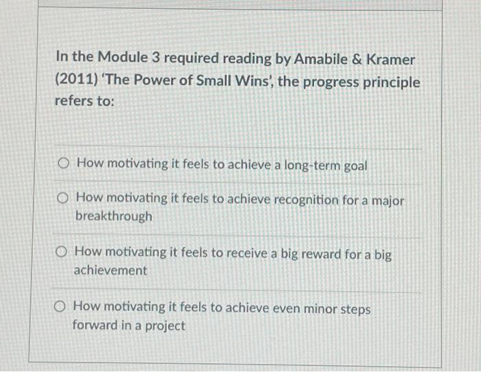 Solved In the Module 3 required reading by Amabile \& Kramer | Chegg.com