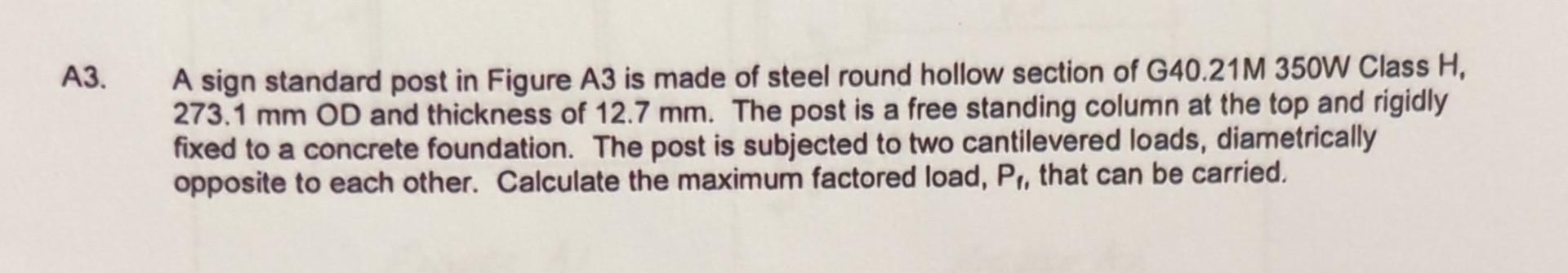 Solved A sign standard post in Figure A3 is made of steel | Chegg.com