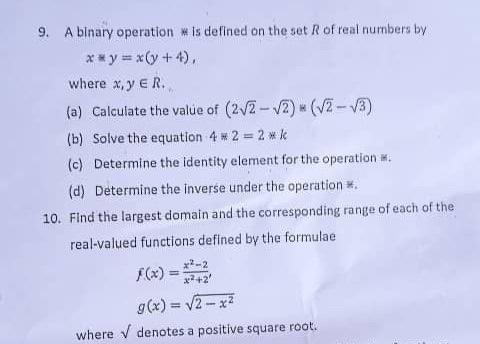 Solved 9. A binary operation w is defined on the set R of | Chegg.com