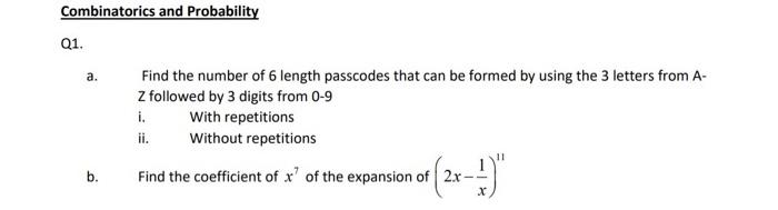 Solved Combinatorics and Probability Q1. a. Find the number | Chegg.com