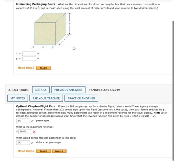 Solved Minimizing Packaging Costs What are the dimensions of | Chegg.com
