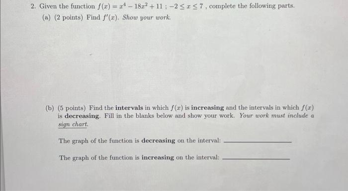 Solved (d) (2 points) Find the values of the function f at | Chegg.com