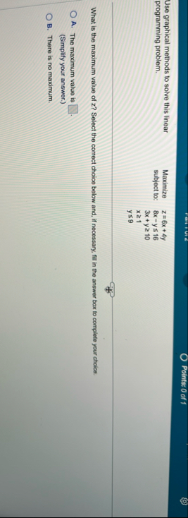 Solved Points: 0 ﻿of 1Use graphical methods to solve this | Chegg.com