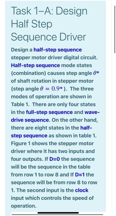 Solved Task 1-A: Design Half Step Sequence Driver Design a | Chegg.com
