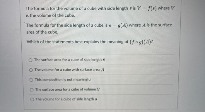 Solved The formula for the volume of a cube with side length | Chegg.com