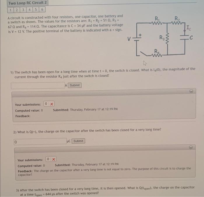 Solved Two Loop RC Circuit 2 1 2 3 4 5 6 A circuit is | Chegg.com