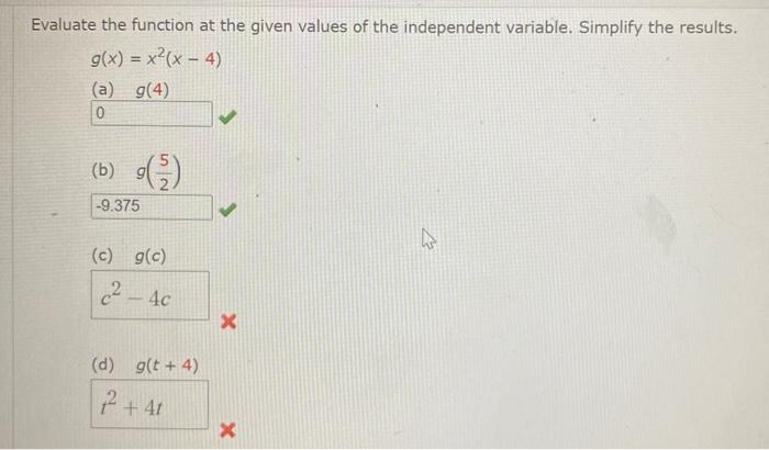 Solved Evaluate the function at the given values of the | Chegg.com