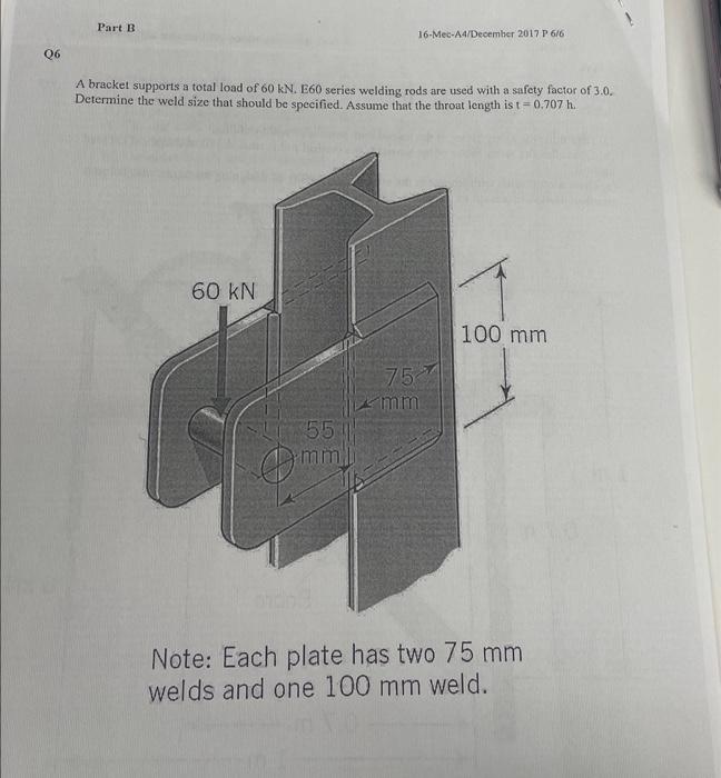 Solved A bracket supports a total load of 60kN. E60 series | Chegg.com