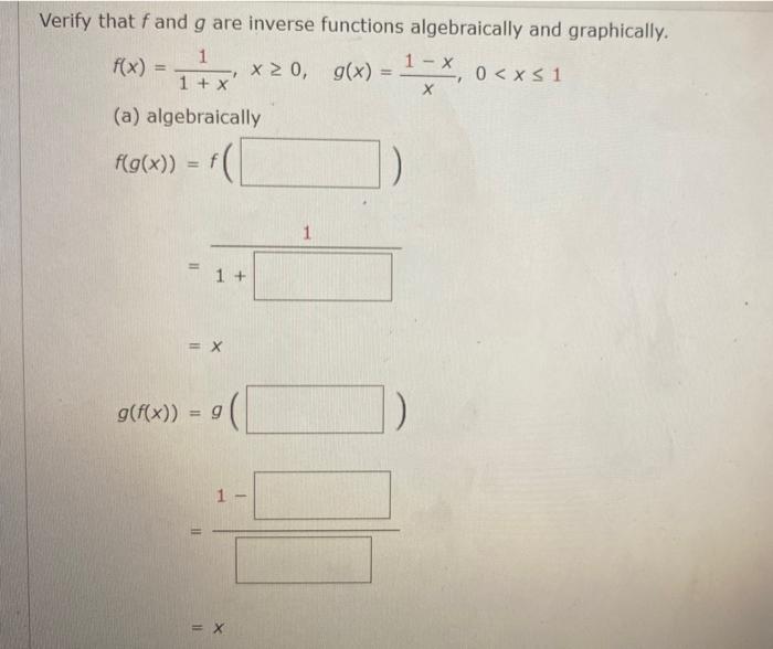 Solved Verify that f and g are inverse functions | Chegg.com