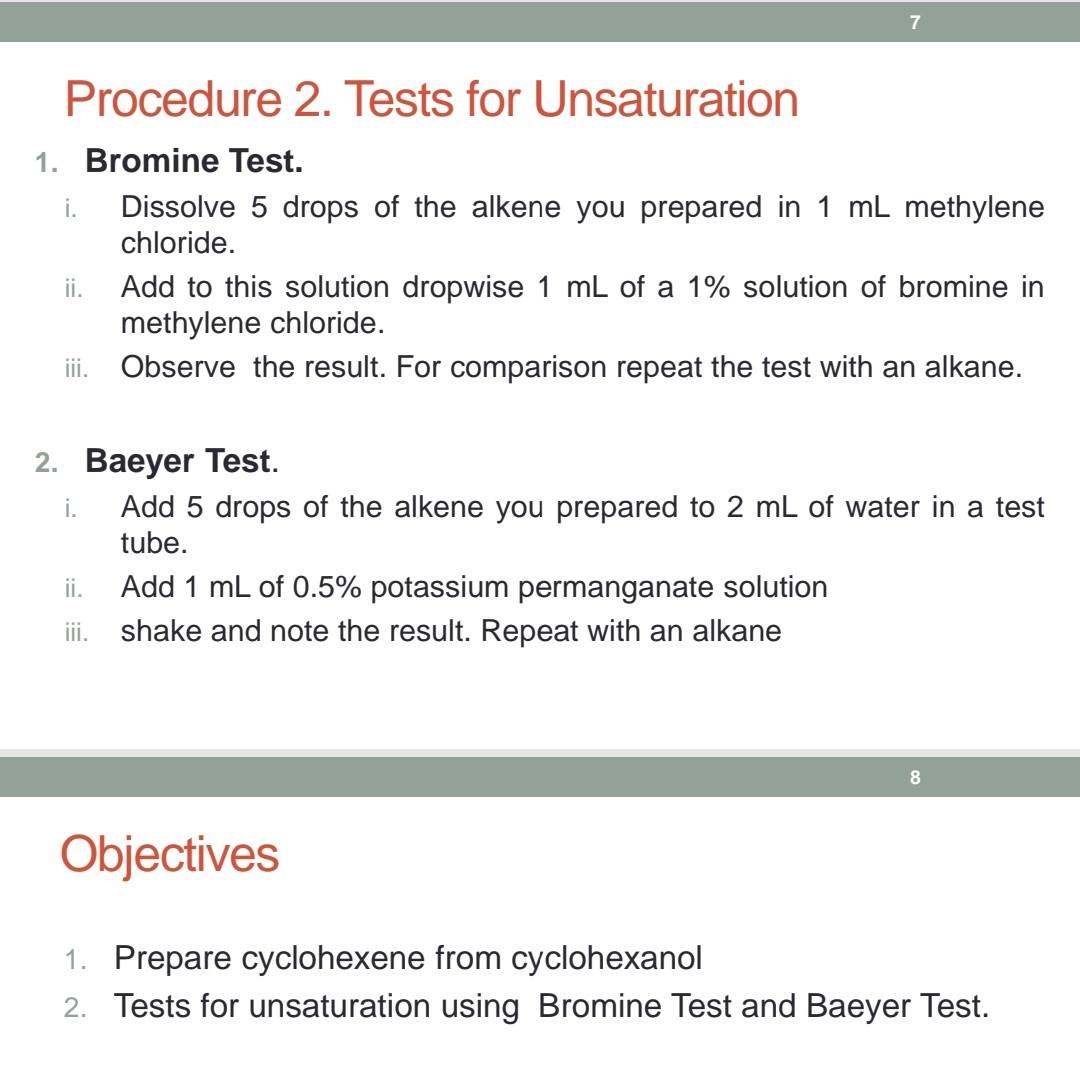 Solved III. Tests for Unsaturation a) Bromine test: | Chegg.com