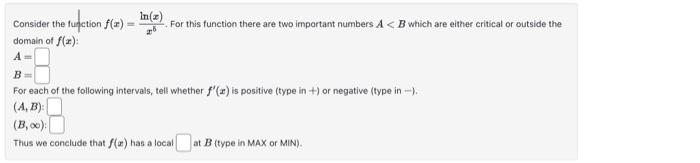 Solved Consider the fupction f(x)=x6ln(x). For this function | Chegg.com