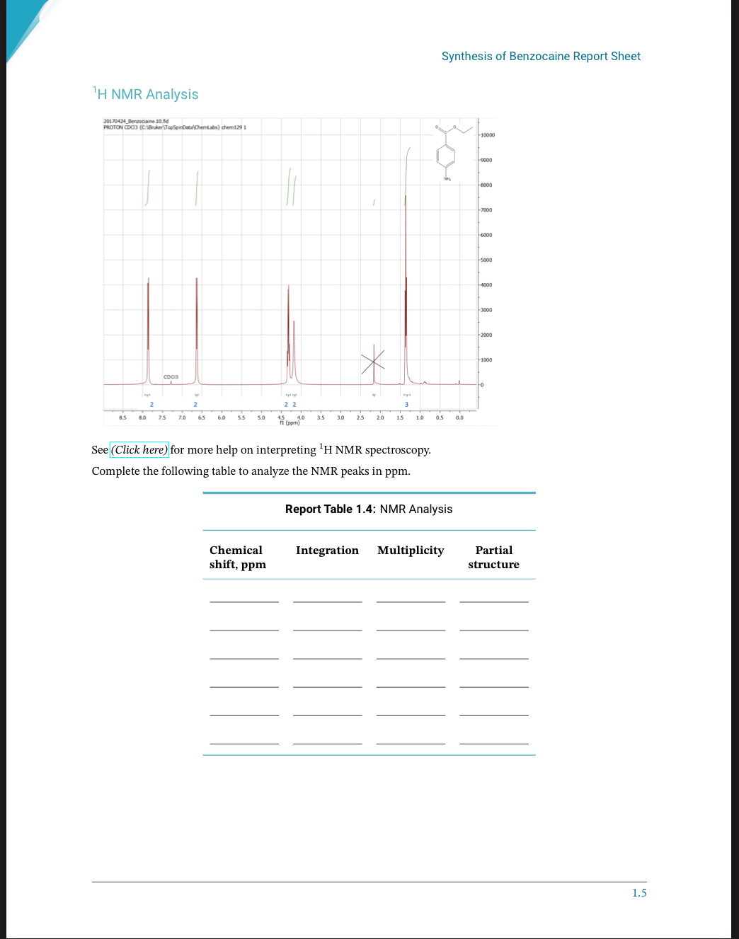 Solved \( { }^{1} \mathrm{H} \) ﻿NMR Analysis See (Click | Chegg.com