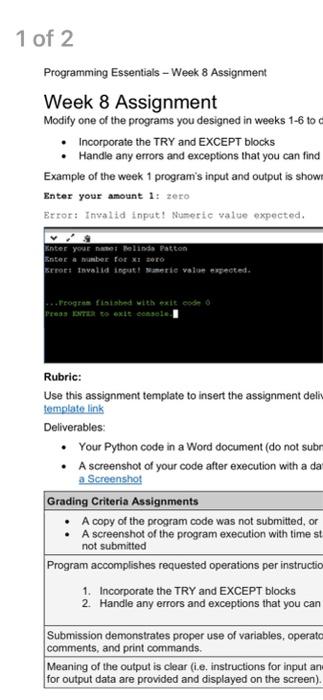 Solved Week 8 Assignment Modify one of the programs you | Chegg.com