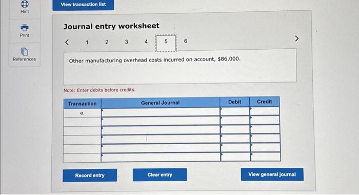 Solved Journal entry worksheet Other manufacturing overhead | Chegg.com