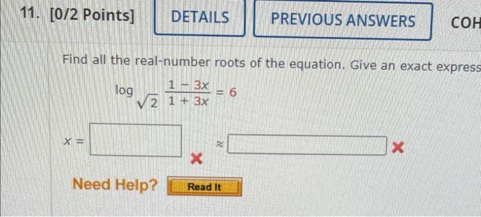 Solved 11. [0/2 Points] X = DETAILS Need Help? Find all the | Chegg.com