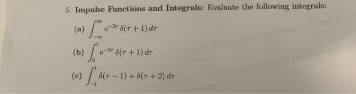 Solved 5. Impulse Functions and Integrals: Evaluate the | Chegg.com