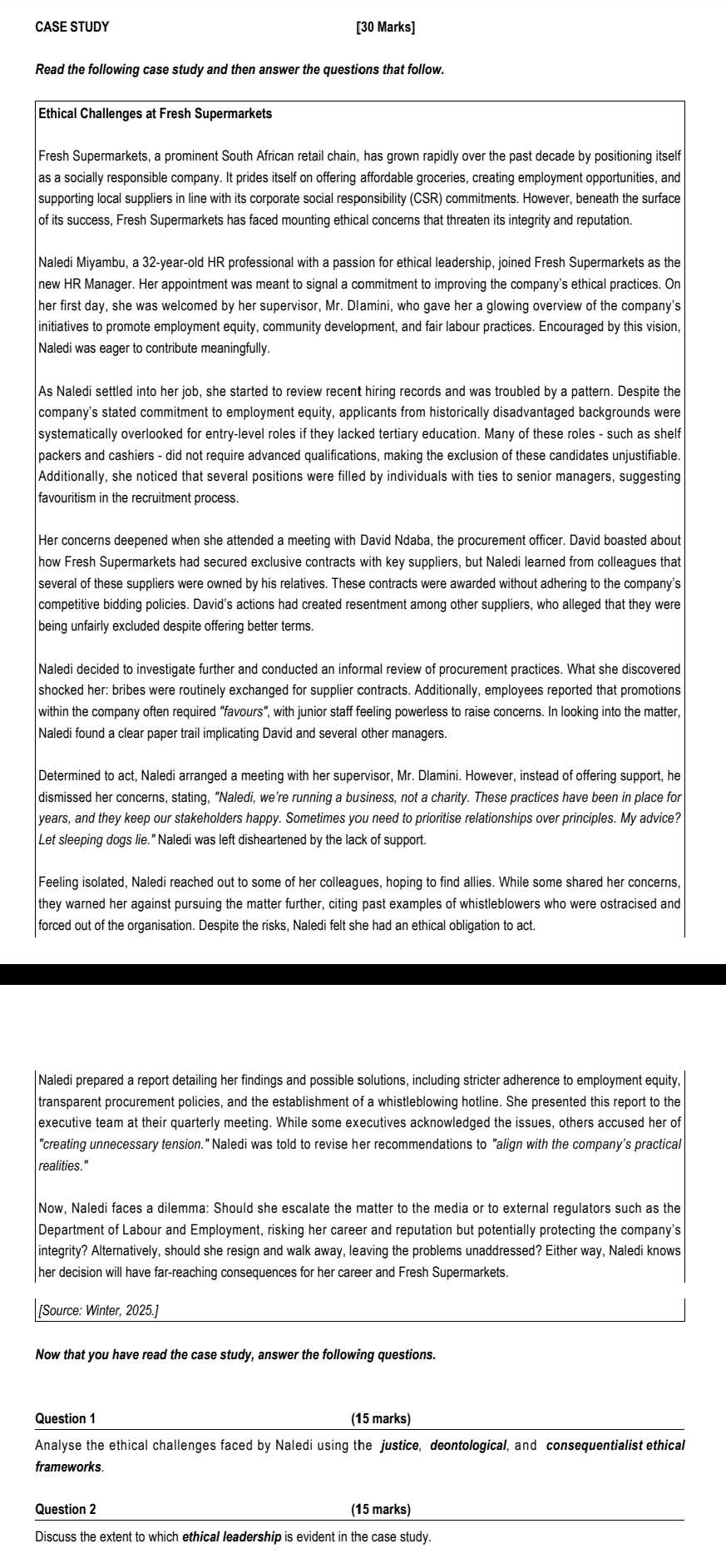 Solved CASE STUDY[30 ﻿Marks]Read the following case study | Chegg.com