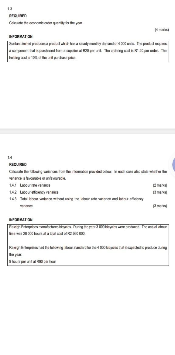 Solved 1.3 REQUIRED Calculate the economic order quantity | Chegg.com