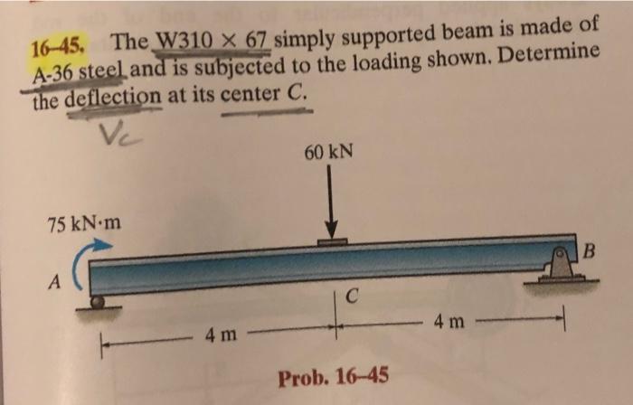 Solved 16-45, The W310 X 67 simply supported beam is made of | Chegg.com