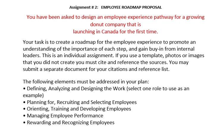 Solved Assignment \# 2: EMPLOYEE ROADMAP PROPOSAL You have | Chegg.com