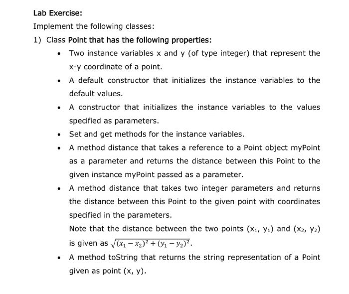 Solved Lab Exercise: Implement the following classes: 1) | Chegg.com