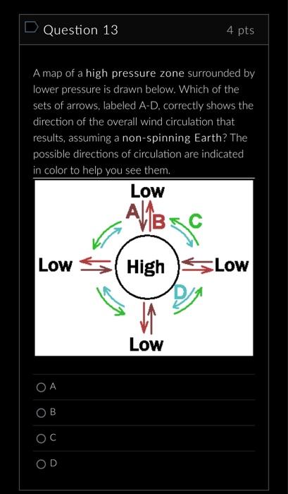 Solved Question 13 4pts A map of a high pressure zone | Chegg.com