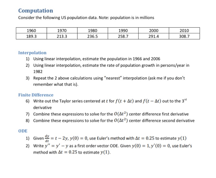 Solved Computation Consider the following US population | Chegg.com