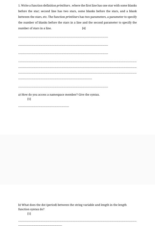 Solved 1. Write a function definition printStars, where the | Chegg.com