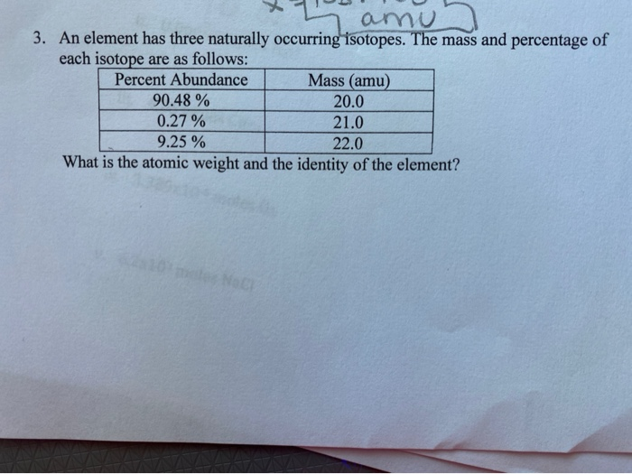 Solved an element has three naturally occurring isotopes. | Chegg.com