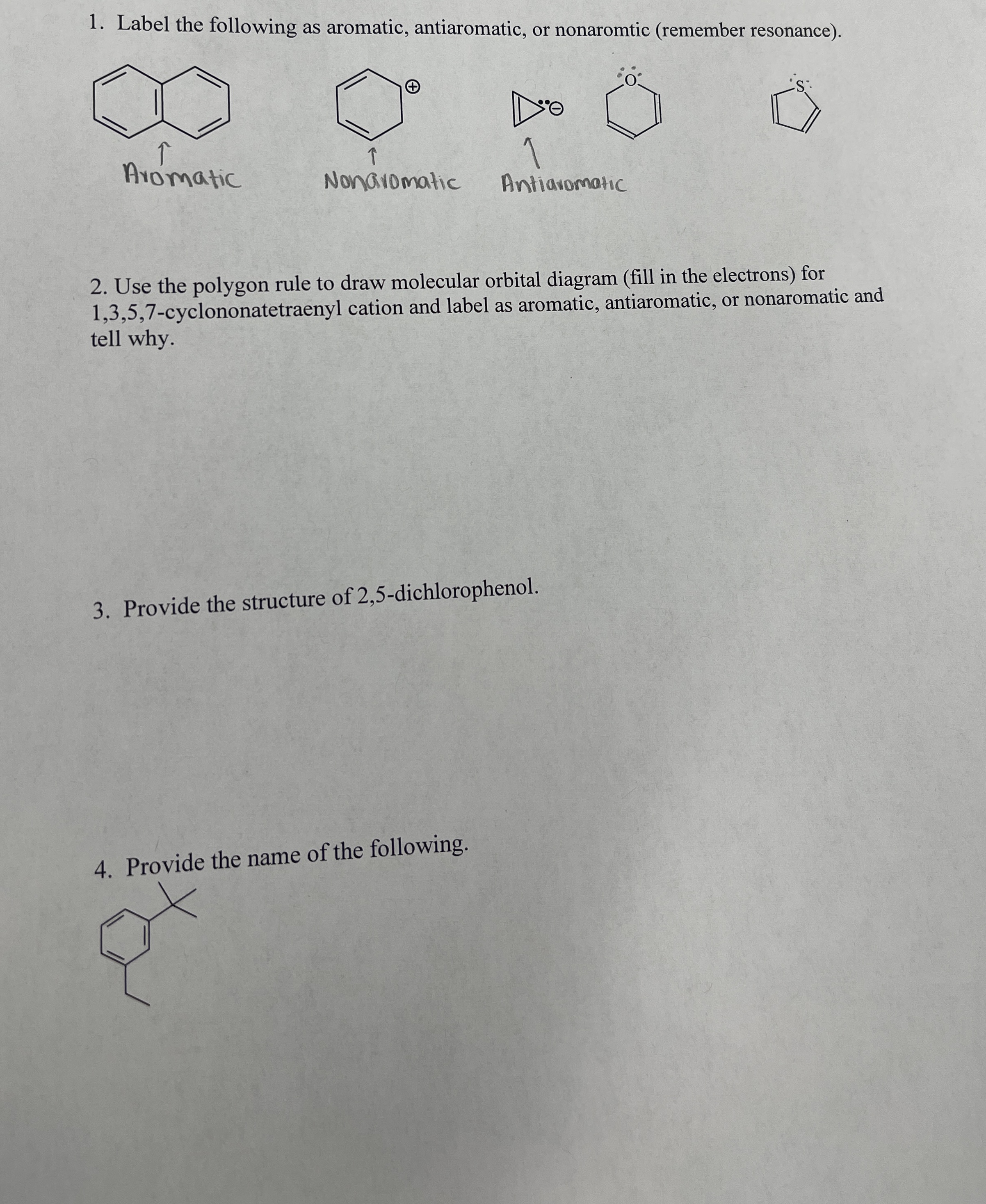 Solved Label the following as aromatic, antiaromatic, or | Chegg.com