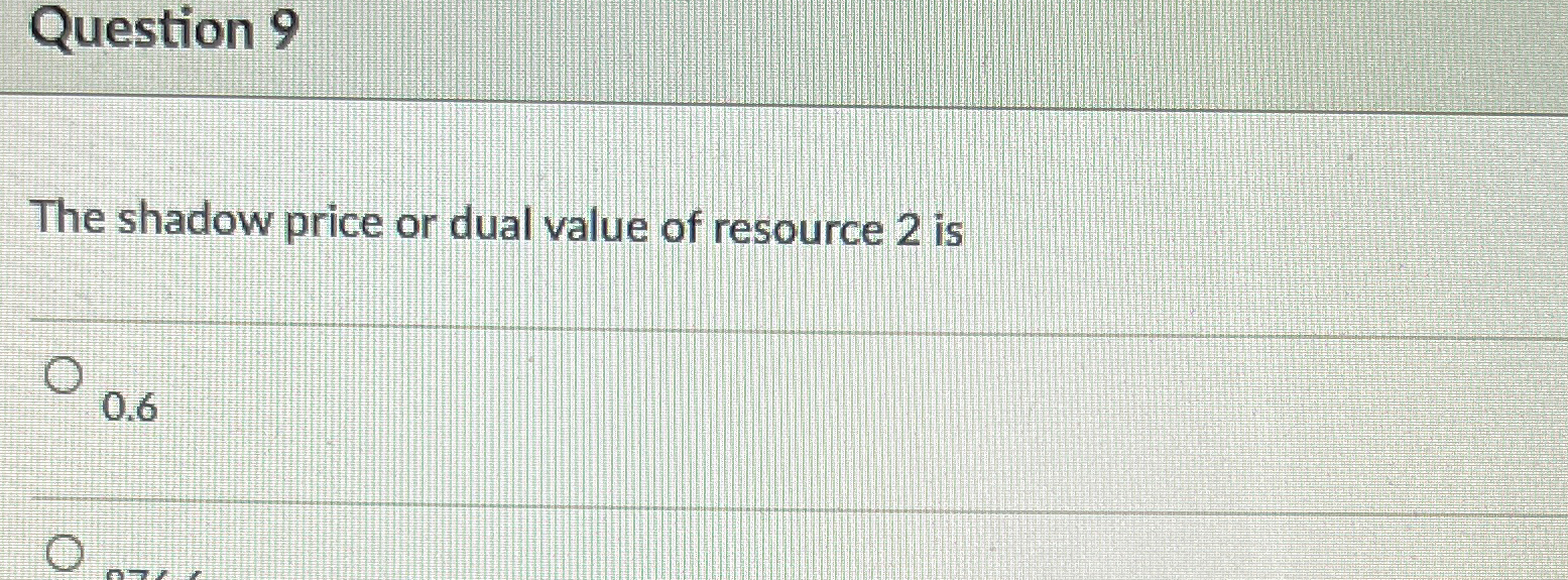 Solved Question 9The shadow price or dual value of resource | Chegg.com