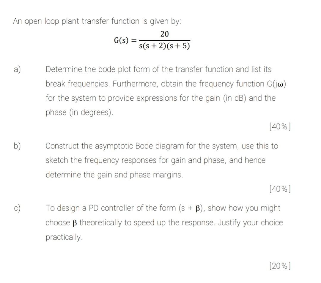 Solved An open loop plant transfer function is given by: 20 | Chegg.com