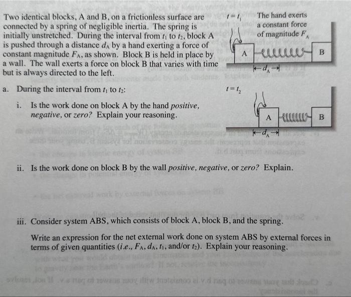 Solved Two identical blocks, A and B, on a frictionless | Chegg.com