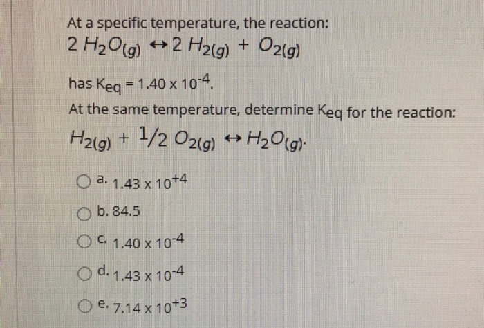 Solved At a specific temperature, the reaction: 2 H2O(g) + 2 | Chegg.com