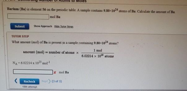 Solved to Moles Barium (Ba) is element 56 on the periodic | Chegg.com