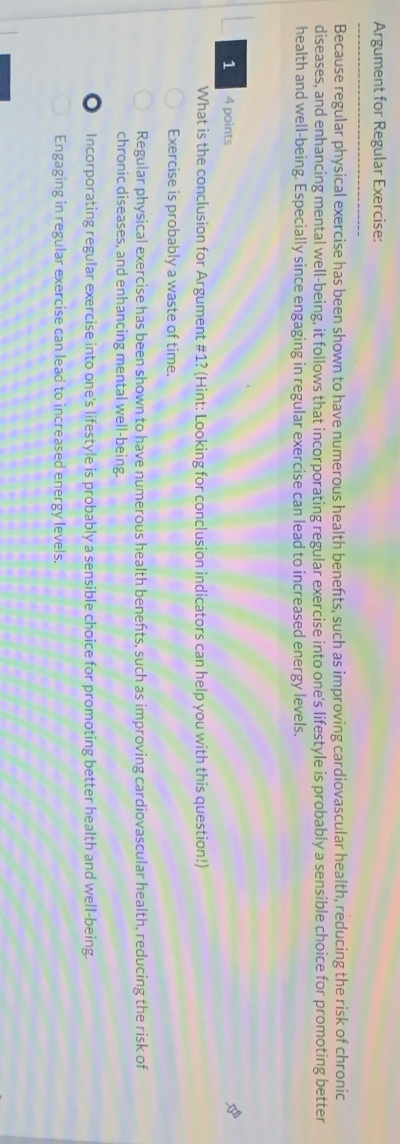 Solved Argument for Regular Exercise:Because regular | Chegg.com