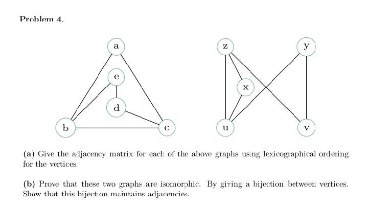 Solved Problem 4. (a) Give the adjacency matrix for each of | Chegg.com