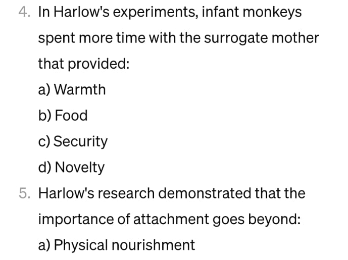 Solved In Harlow's experiments, infant monkeys spent more | Chegg.com