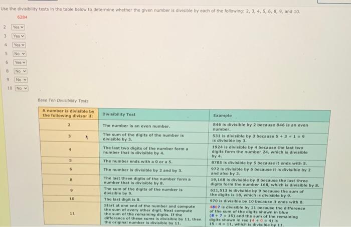 Solved Use the divisibility tests in the table below to | Chegg.com