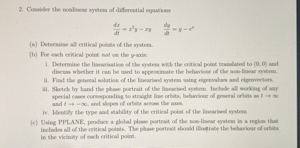 Solved 2. Consider the nonlinear system of differential | Chegg.com