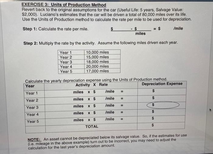 Solved EXERCISE 3: Units of Production Method Revert back to | Chegg.com