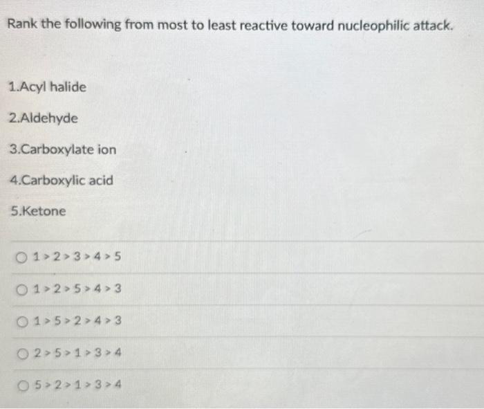 Solved Rank the following from most to least reactive toward | Chegg.com