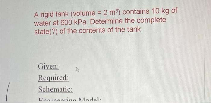 Solved A rigid tank (volume =2 m3 ) contains 10 kg of water | Chegg.com