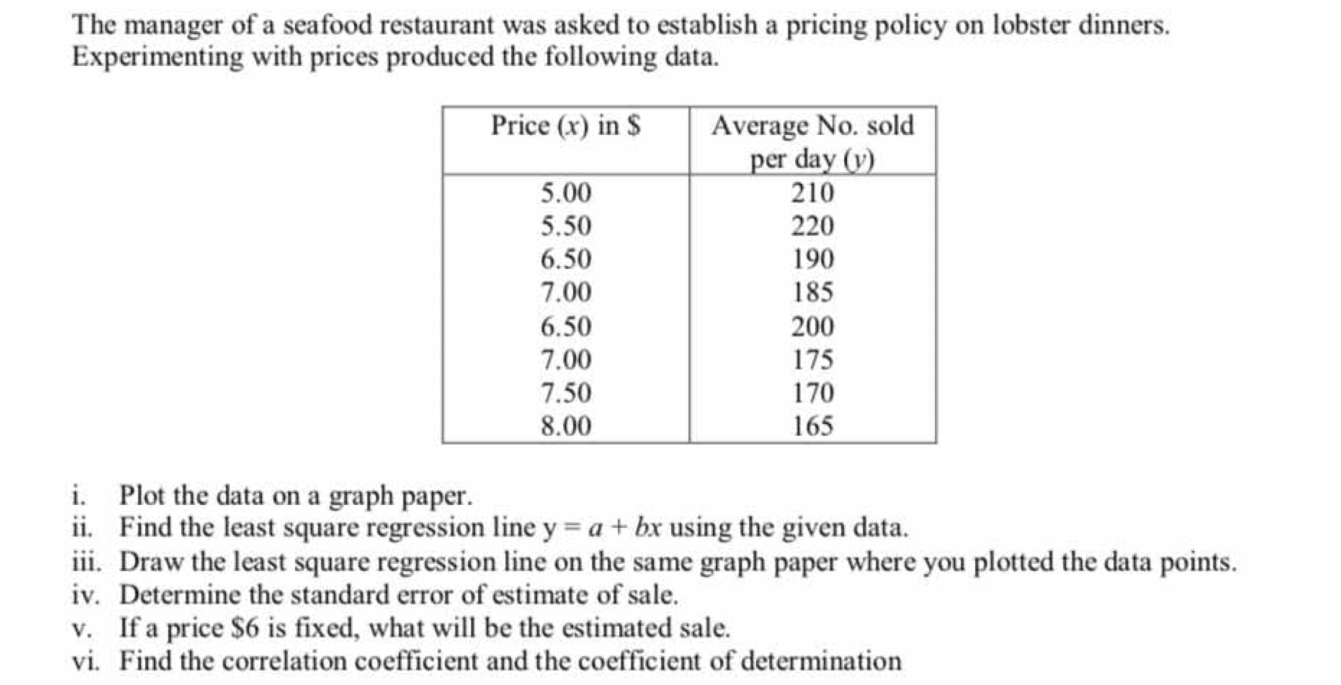 Solved The manager of a seafood restaurant was asked to | Chegg.com