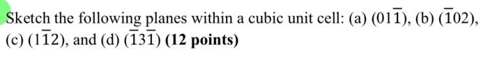 Solved Sketch the following planes within a cubic unit cell: | Chegg.com