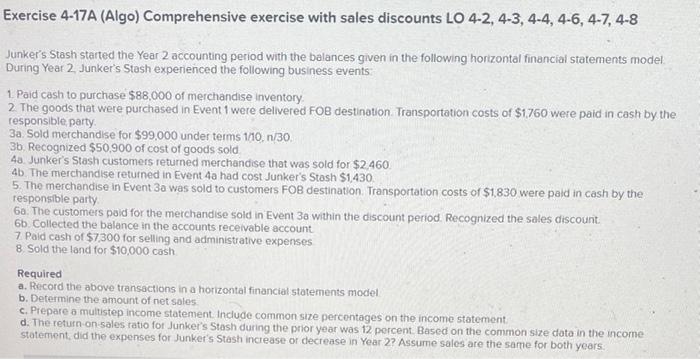 Solved Exercise 4-17A (Algo) Comprehensive exercise with | Chegg.com