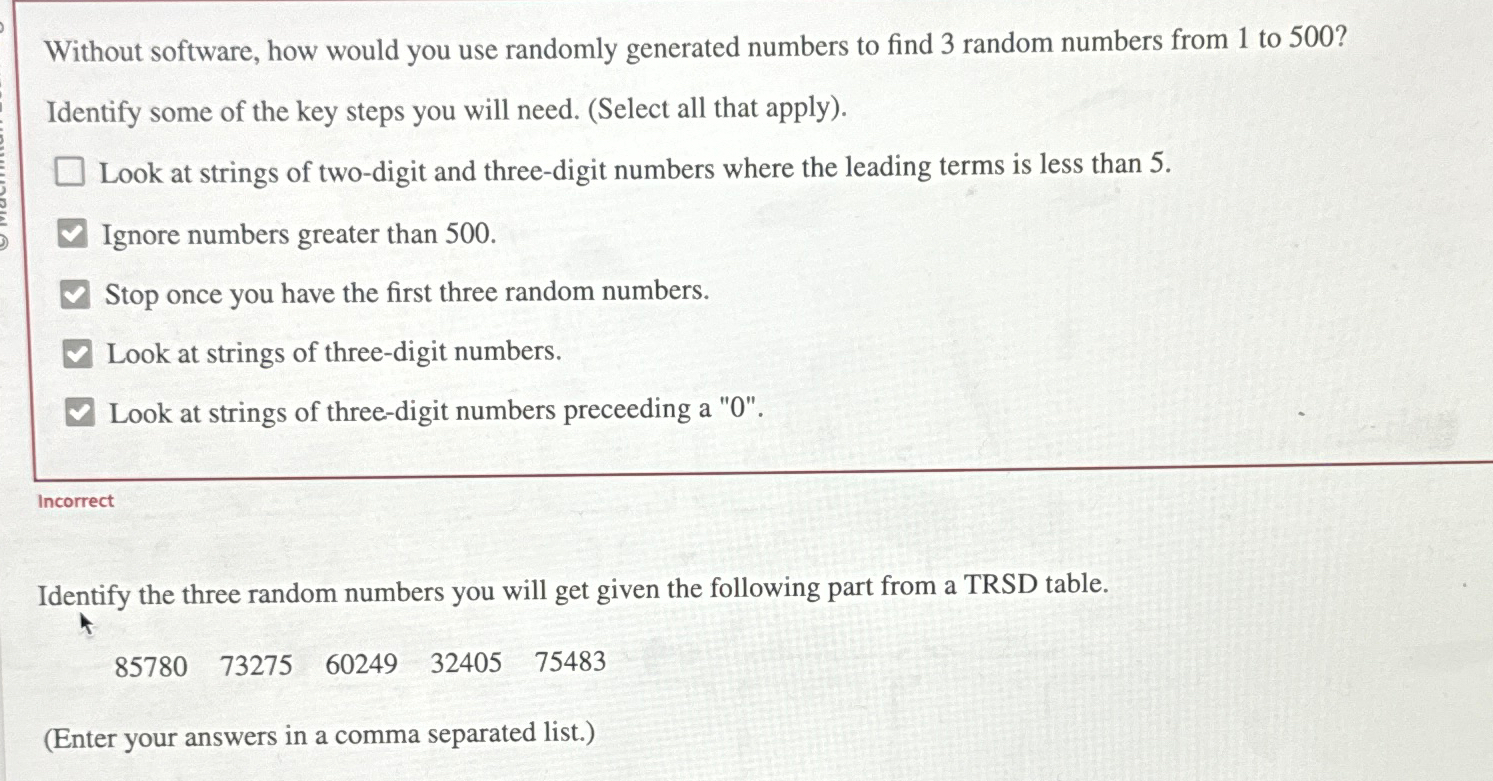 Solved Without software, how would you use randomly | Chegg.com